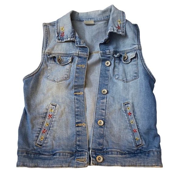 Zara | Jackets & Coats | Zara Girls Denim Vest Jacket Handmade Floral ...